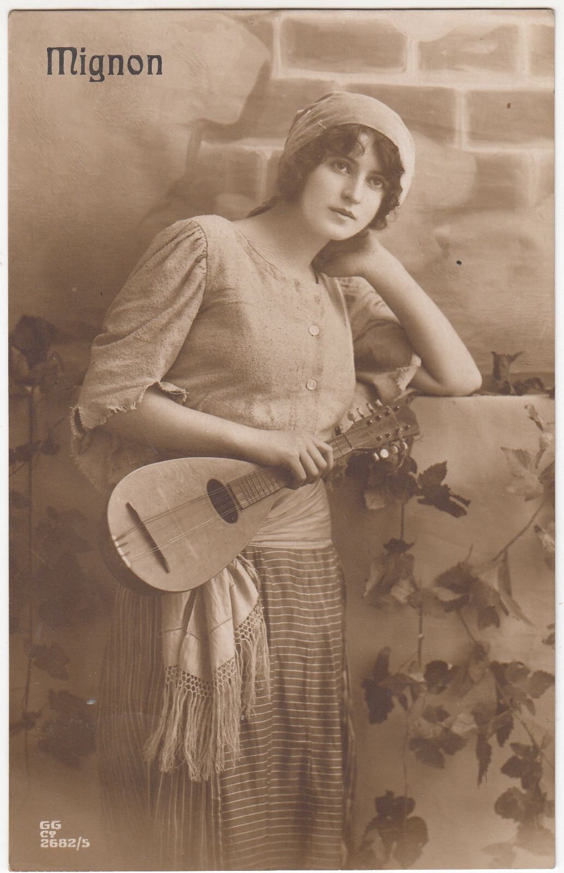 Gipsy Lady With Long Hair Mandolin Guitar Antique French Real Photo ...