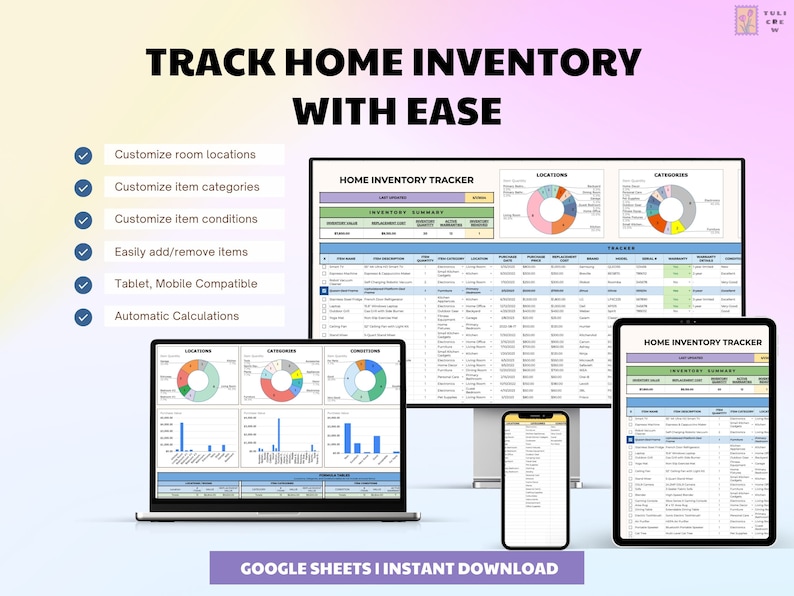 Home Inventory Spreadsheet, Home Inventory Checklist, Home Inventory ...