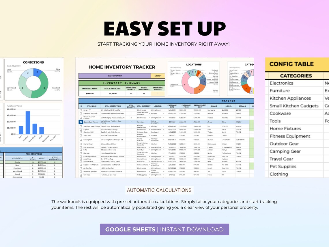 Home Inventory Spreadsheet, Home Inventory Checklist, Home Inventory ...