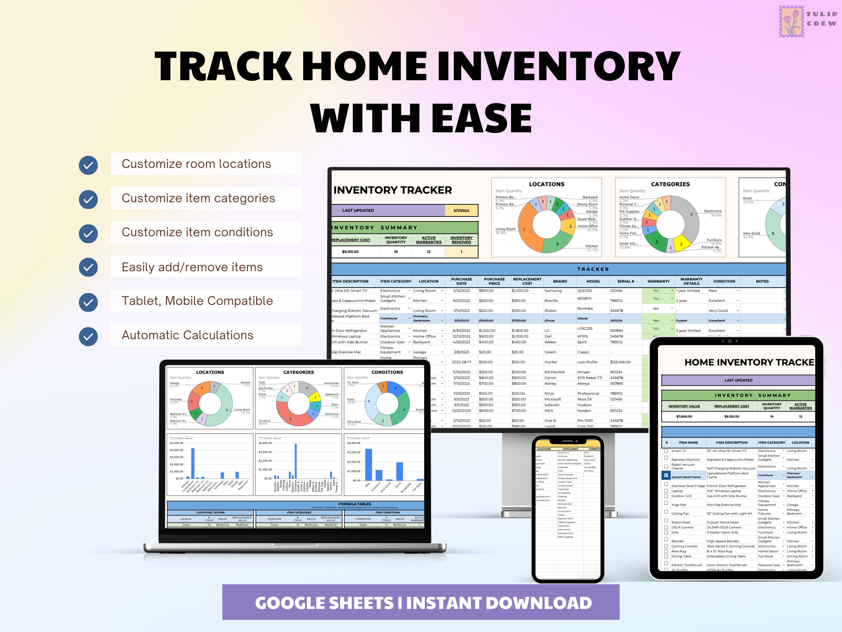 Home Inventory Spreadsheet, Home Inventory Checklist, Home Inventory ...