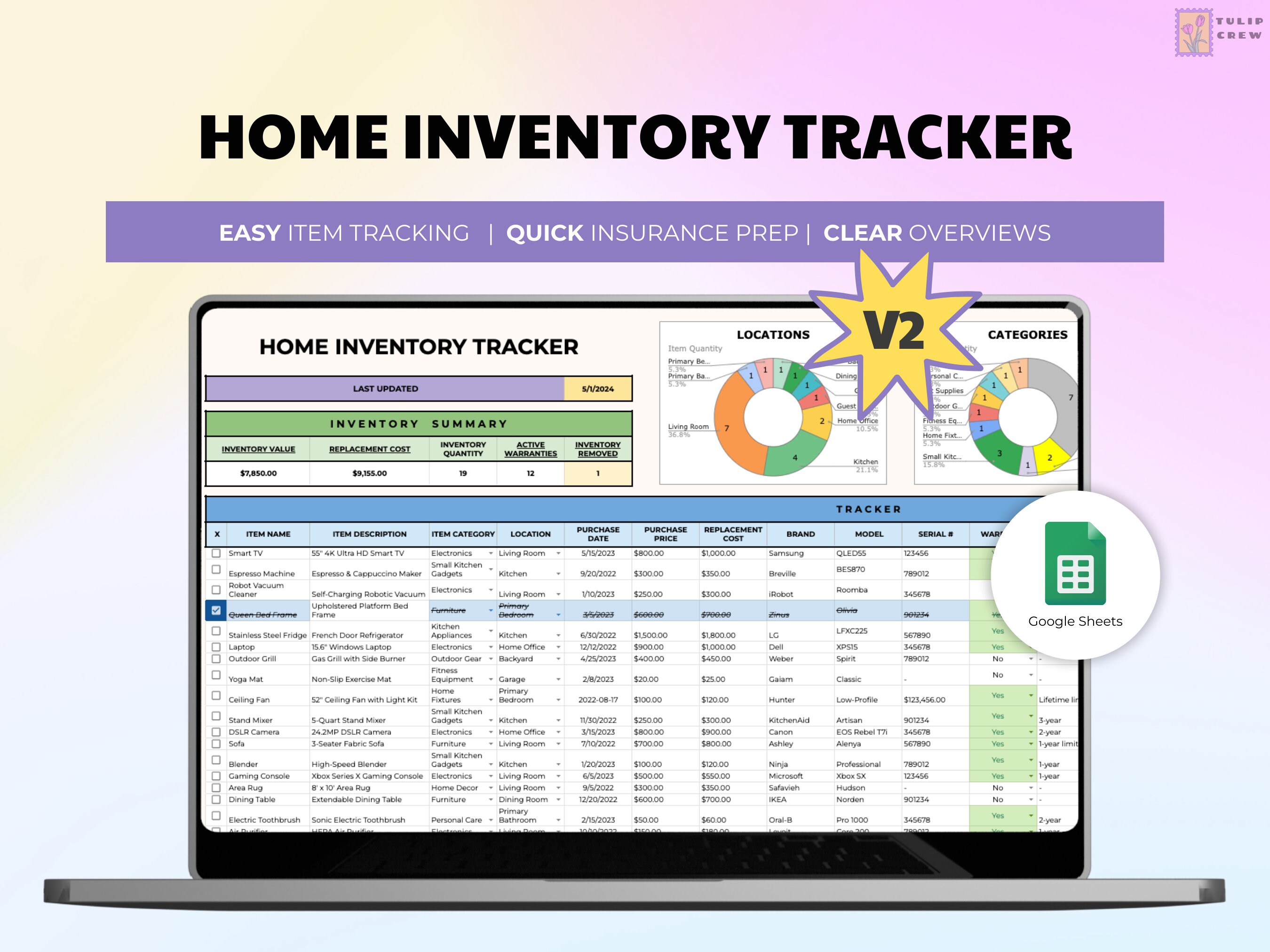 Home Inventory Spreadsheet, Home Inventory Checklist, Home Inventory ...