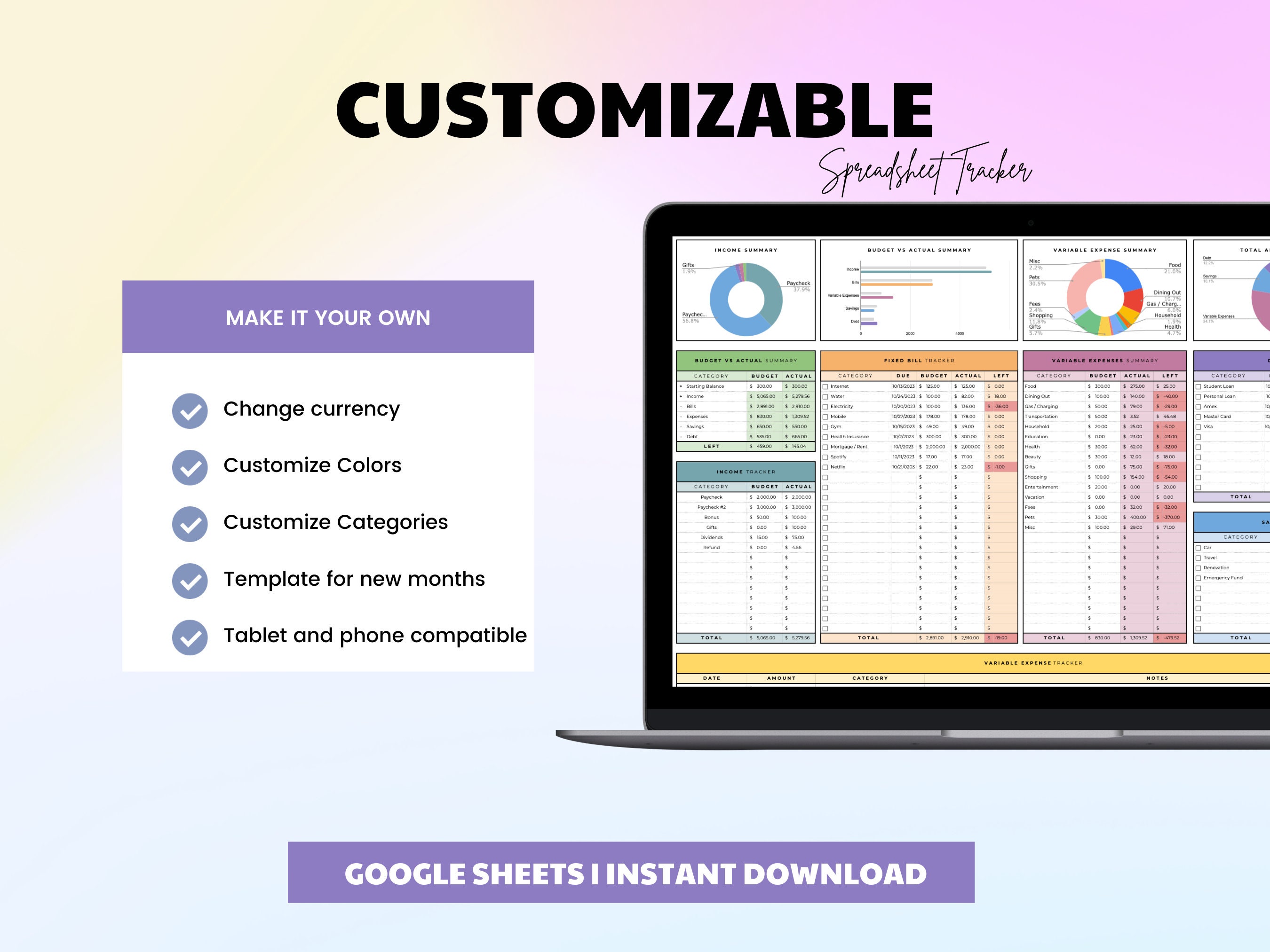 Simple Monthly Budget Tracker for Google Sheets, Budget Template ...