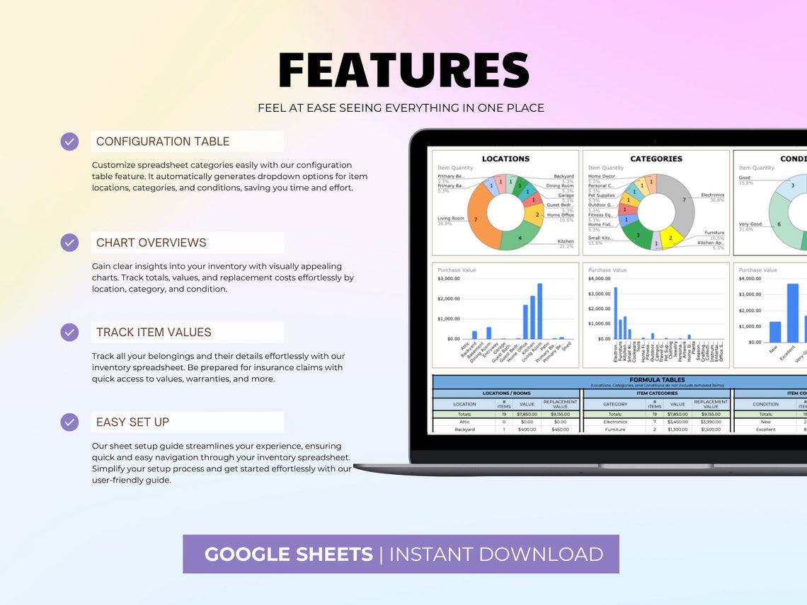 Home Inventory Spreadsheet, Home Inventory Checklist, Home Inventory ...