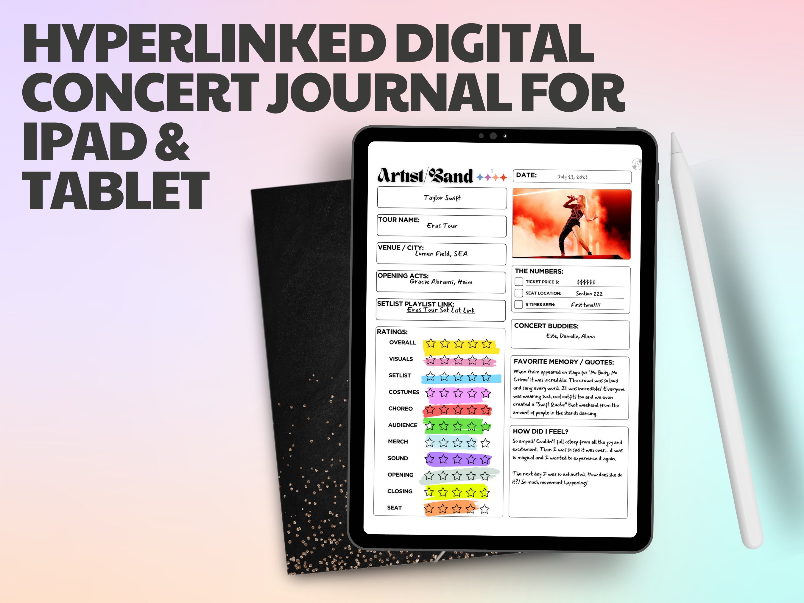 Digital Concert Journal, Concert Journal Template for iPad Goodnotes ...