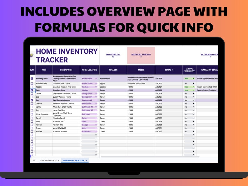 Home Inventory Spreadsheet, Home Inventory Checklist, Home Inventory ...