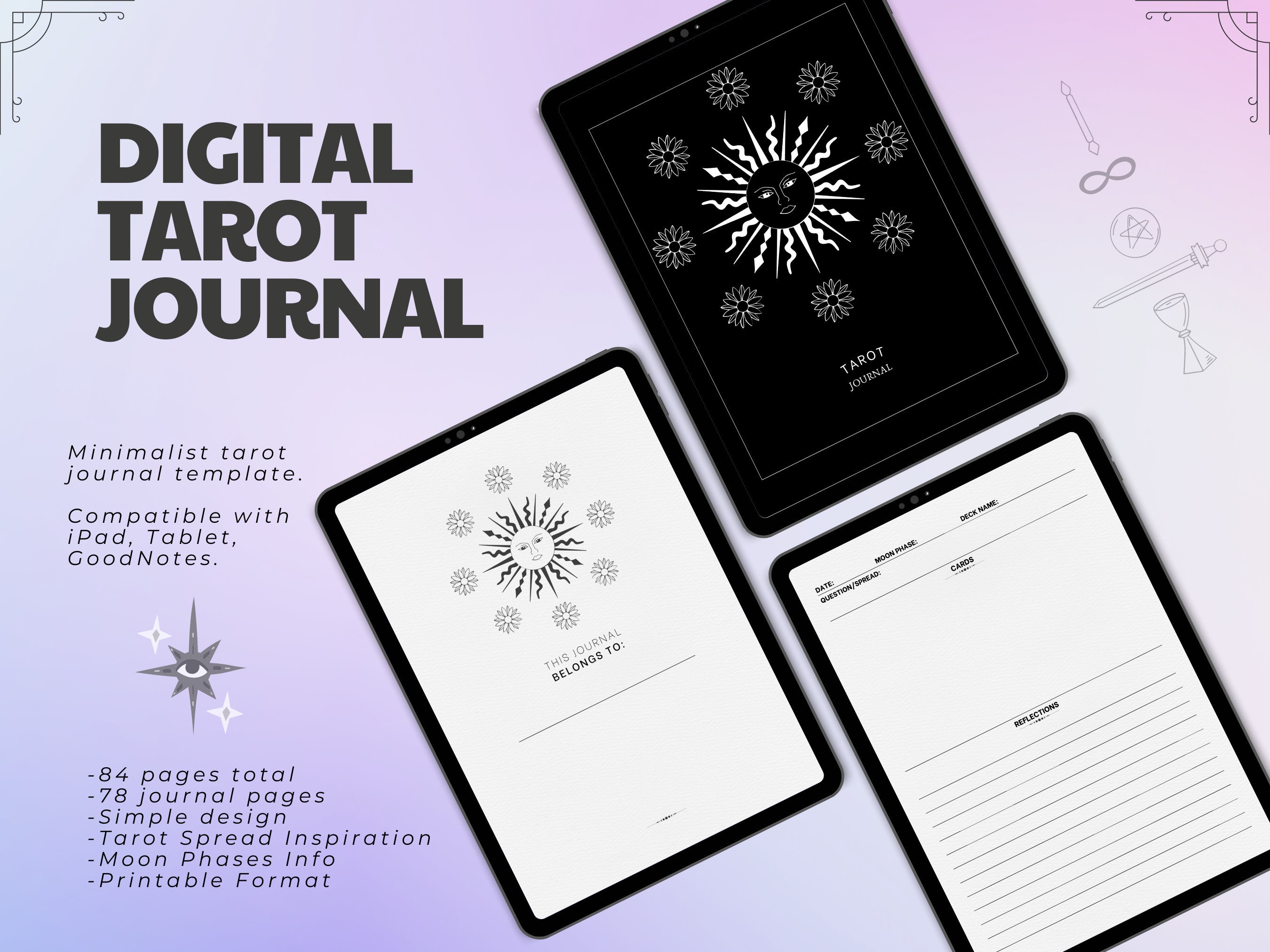 Sun Digital Tarot Journal | Oracle Journal | Tarot Daily Card Reading ...
