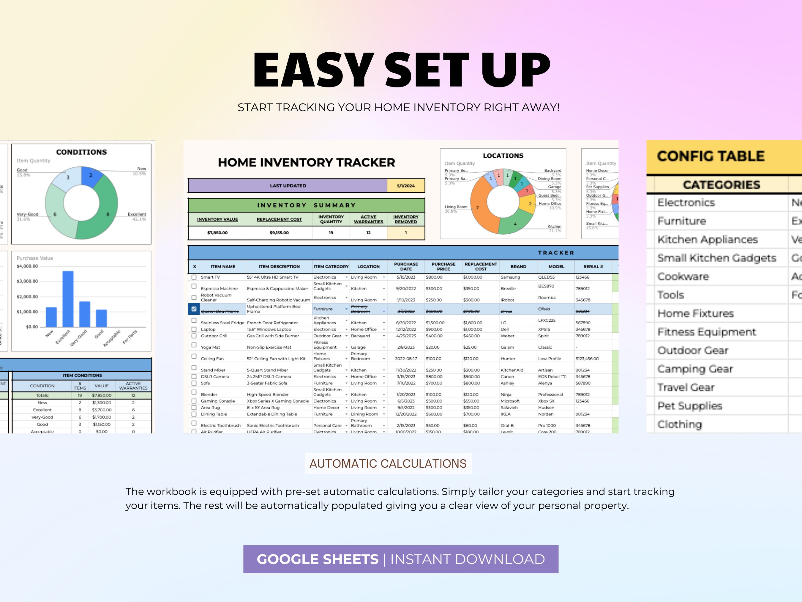 Home Inventory Spreadsheet, Home Inventory Checklist, Home Inventory ...
