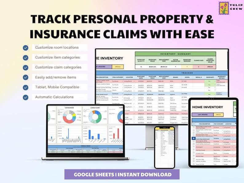 Personal Property Insurance Tracker, Personal Property Spreadsheet ...