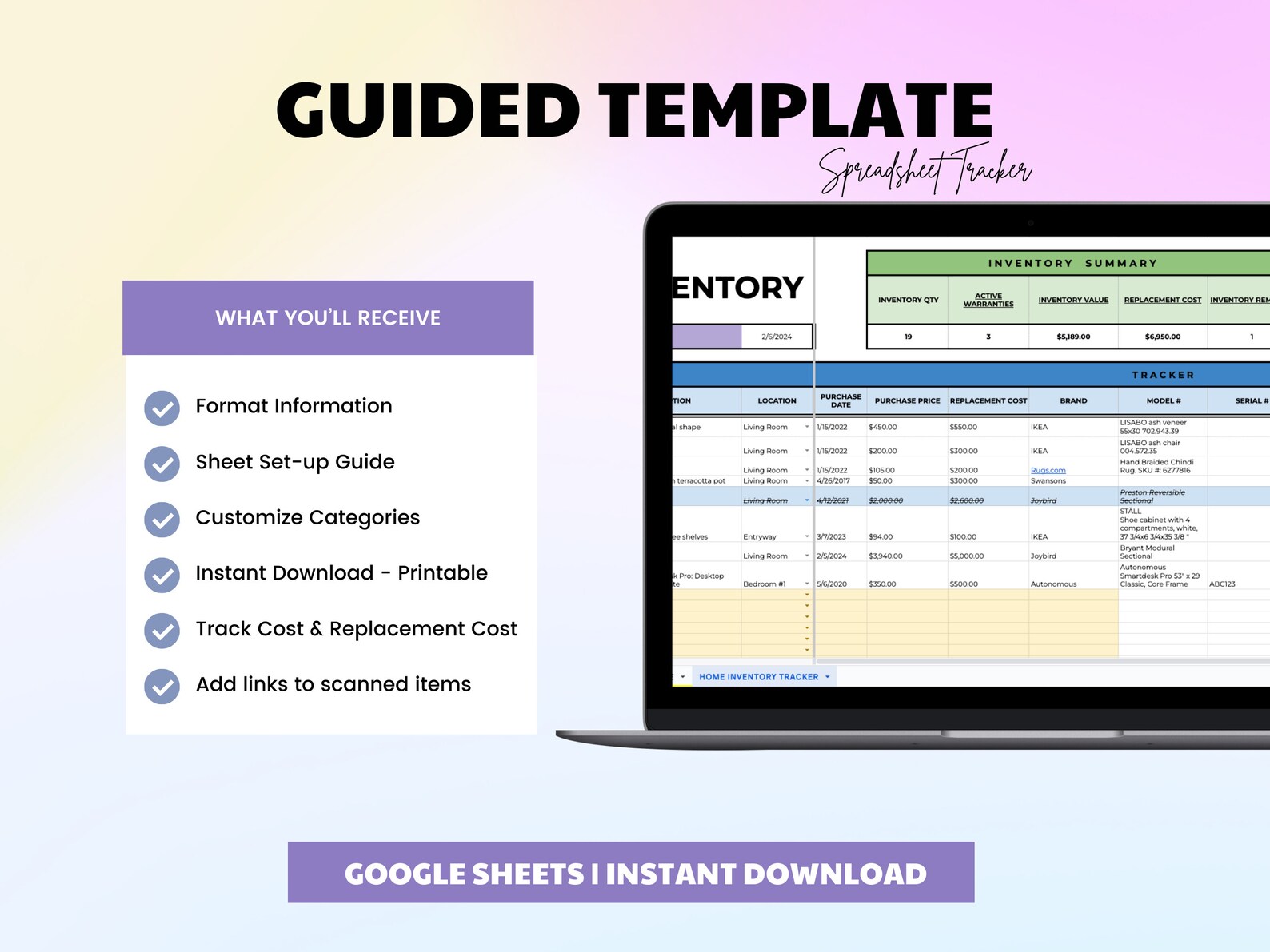 Home Inventory Spreadsheet, Home Inventory Checklist, Home Inventory ...