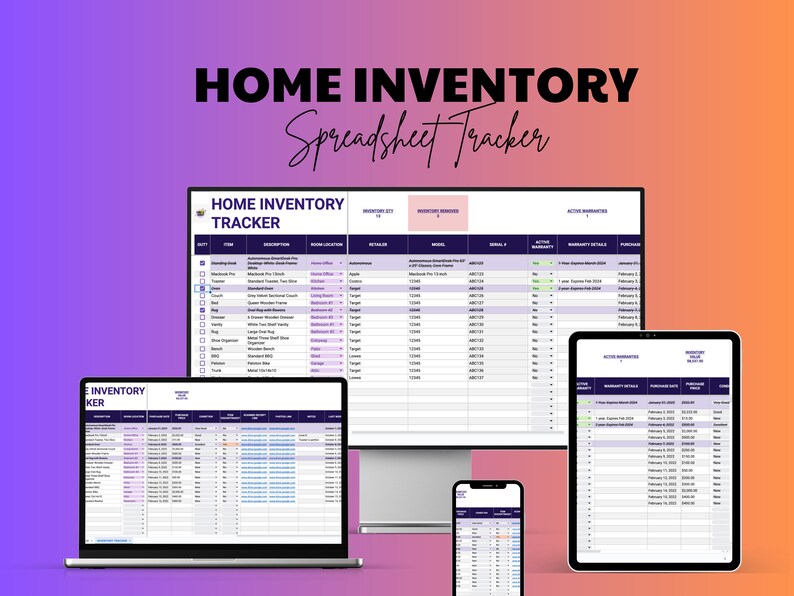 Home Inventory Spreadsheet, Home Inventory Checklist, Home Inventory ...
