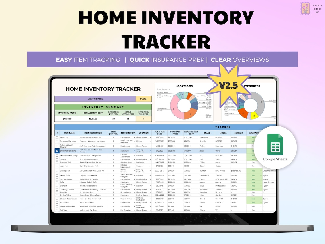 Home Inventory Spreadsheet, Home Inventory Checklist, Home Inventory ...