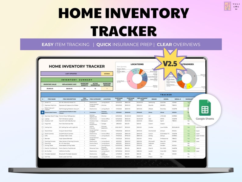 Home Inventory Spreadsheet, Home Inventory Checklist, Home Inventory ...