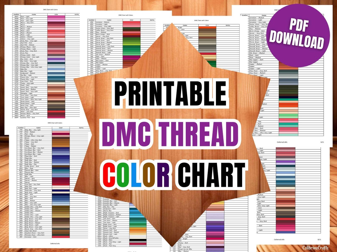 DMC Printable Color Chart Inventory Sheets With Notes Digital Download ...