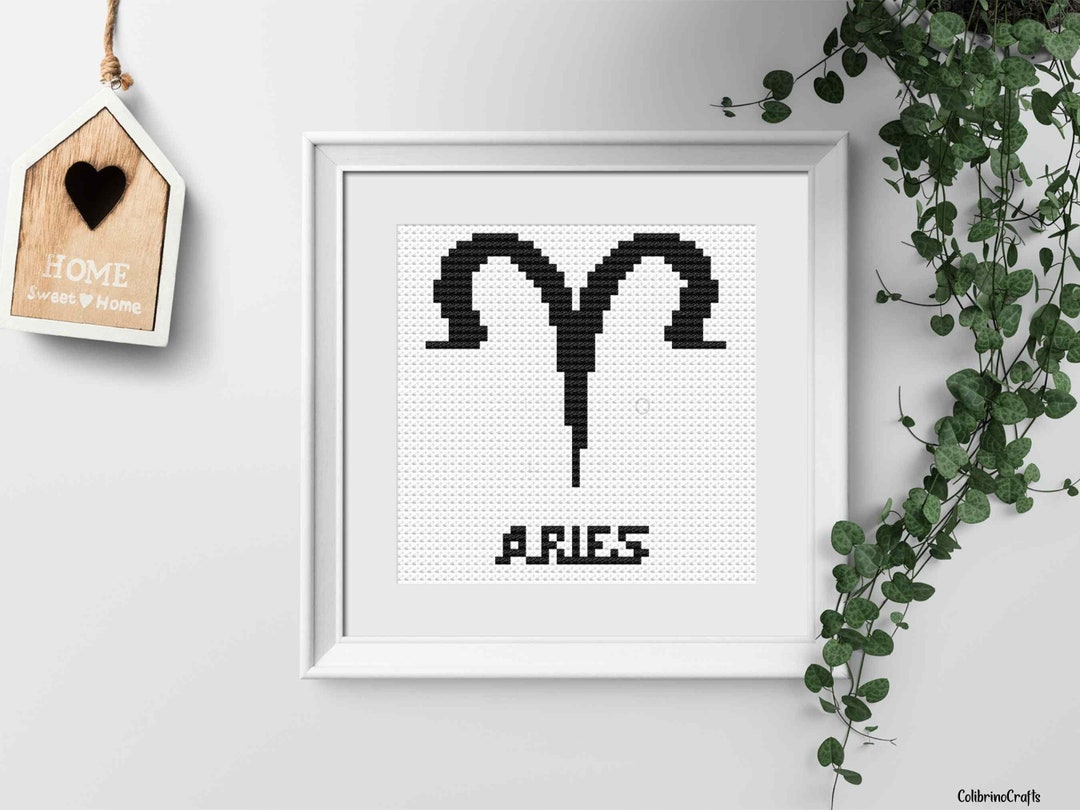 Zodiac Aires Easy Cross Stitch Pattern for Beginners Black Astrology ...