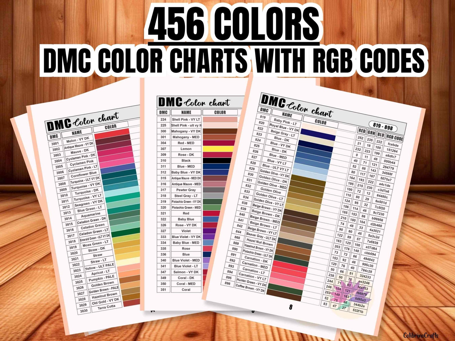 DMC Color Charts With 456 Colors and RGB Codes Digital Download ...