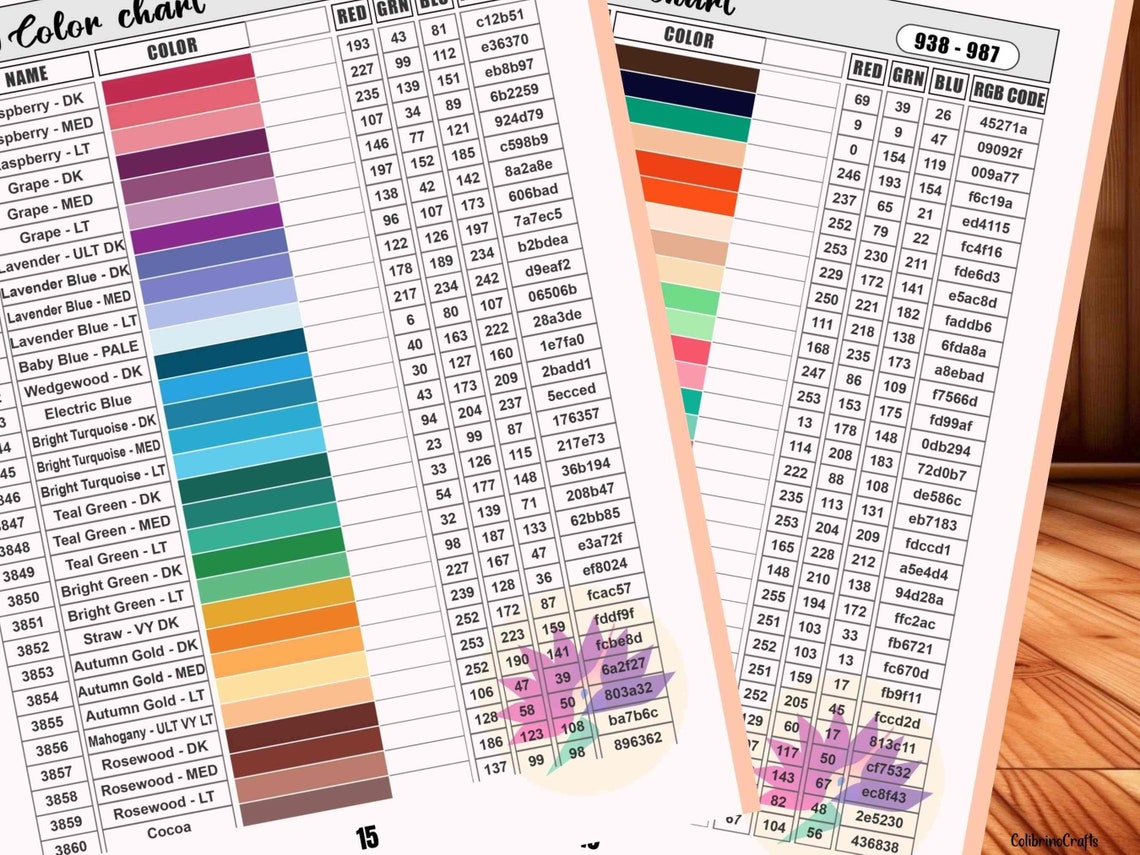 DMC Color Charts With 456 Colors and RGB Codes Digital Download ...