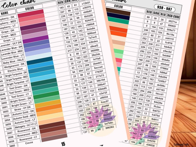DMC Color Charts With 456 Colors and RGB Codes Digital Download ...