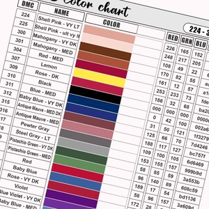 DMC Color Charts With 456 Colors and RGB Codes Digital Download ...