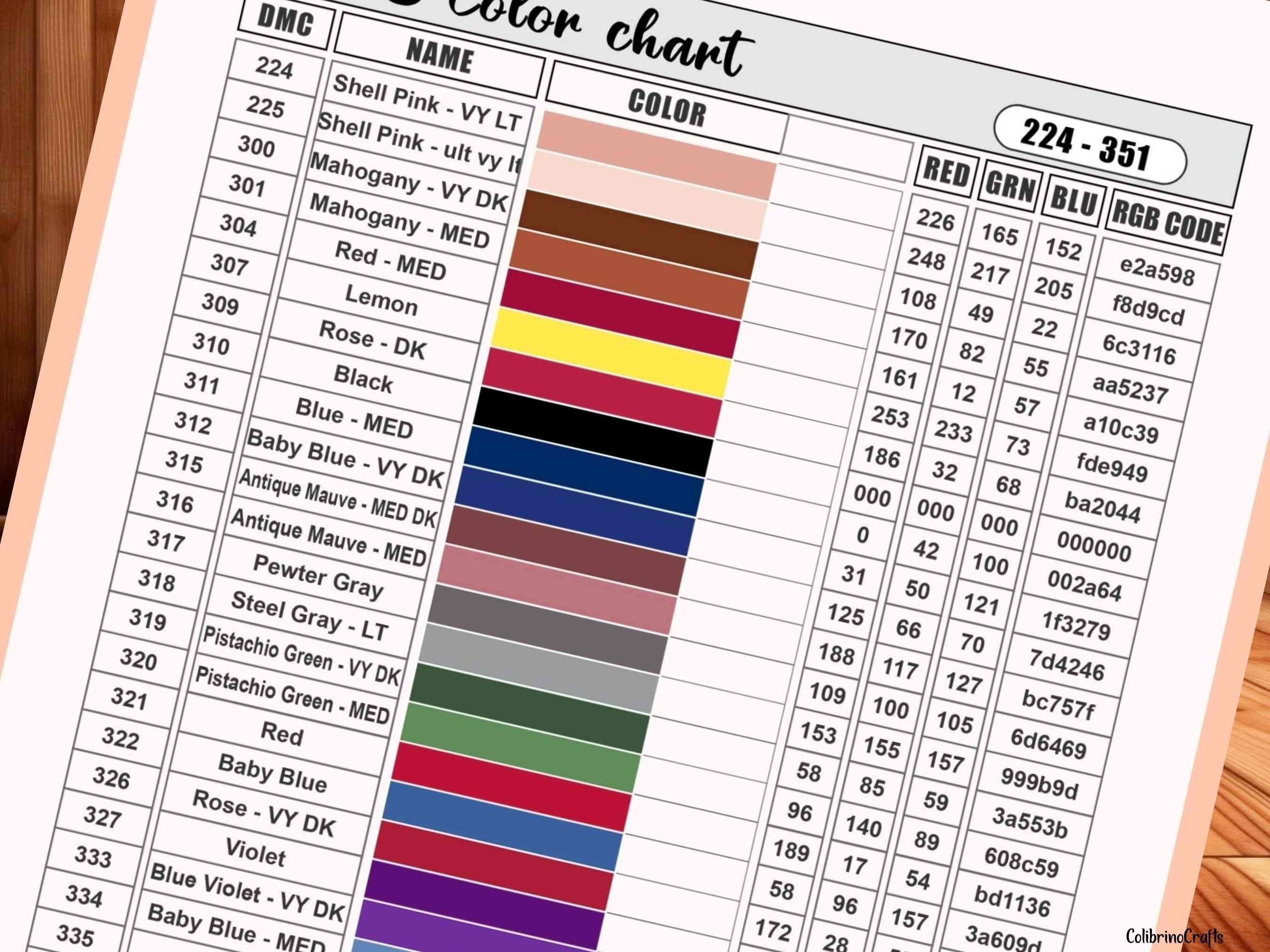 DMC Color Charts With 456 Colors and RGB Codes Digital Download ...