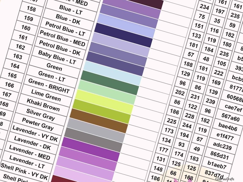 DMC Color Charts With 456 Colors and RGB Codes Digital Download ...