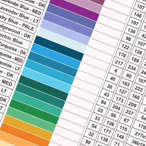 DMC Color Charts With 456 Colors and RGB Codes Digital Download ...