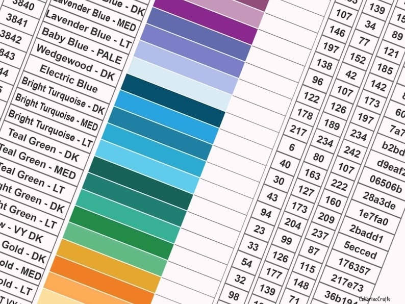 DMC Color Charts With 456 Colors and RGB Codes Digital Download ...