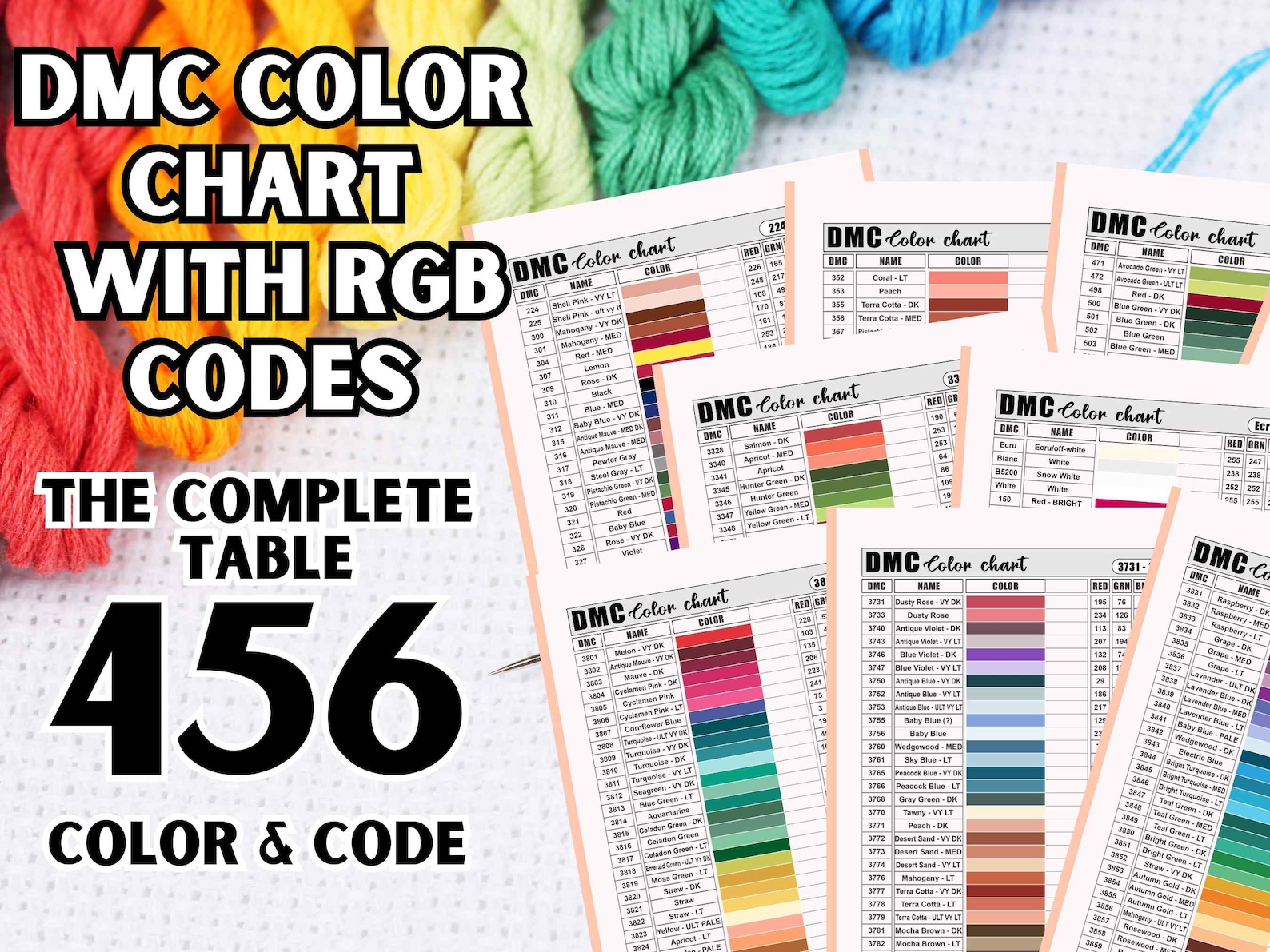 DMC Color Charts With 456 Colors and RGB Codes Digital Download ...