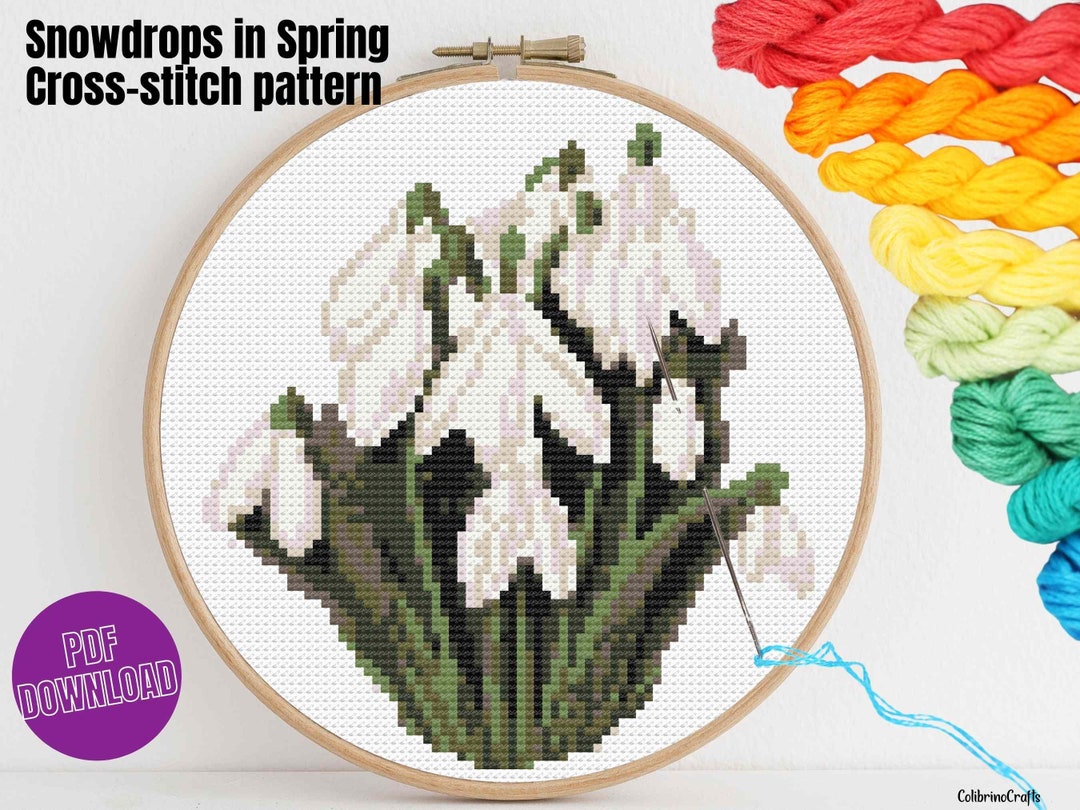 Snowdrops in Spring Counted Cross Stitch Pattern PDF Snowdrop Cross Stitch Chart Hoop Art ...