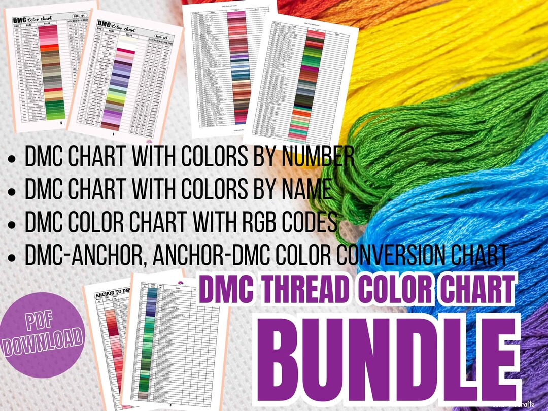 DMC Color Chart Bundle by Number by Name With RGB Codes Anchor DMC ...