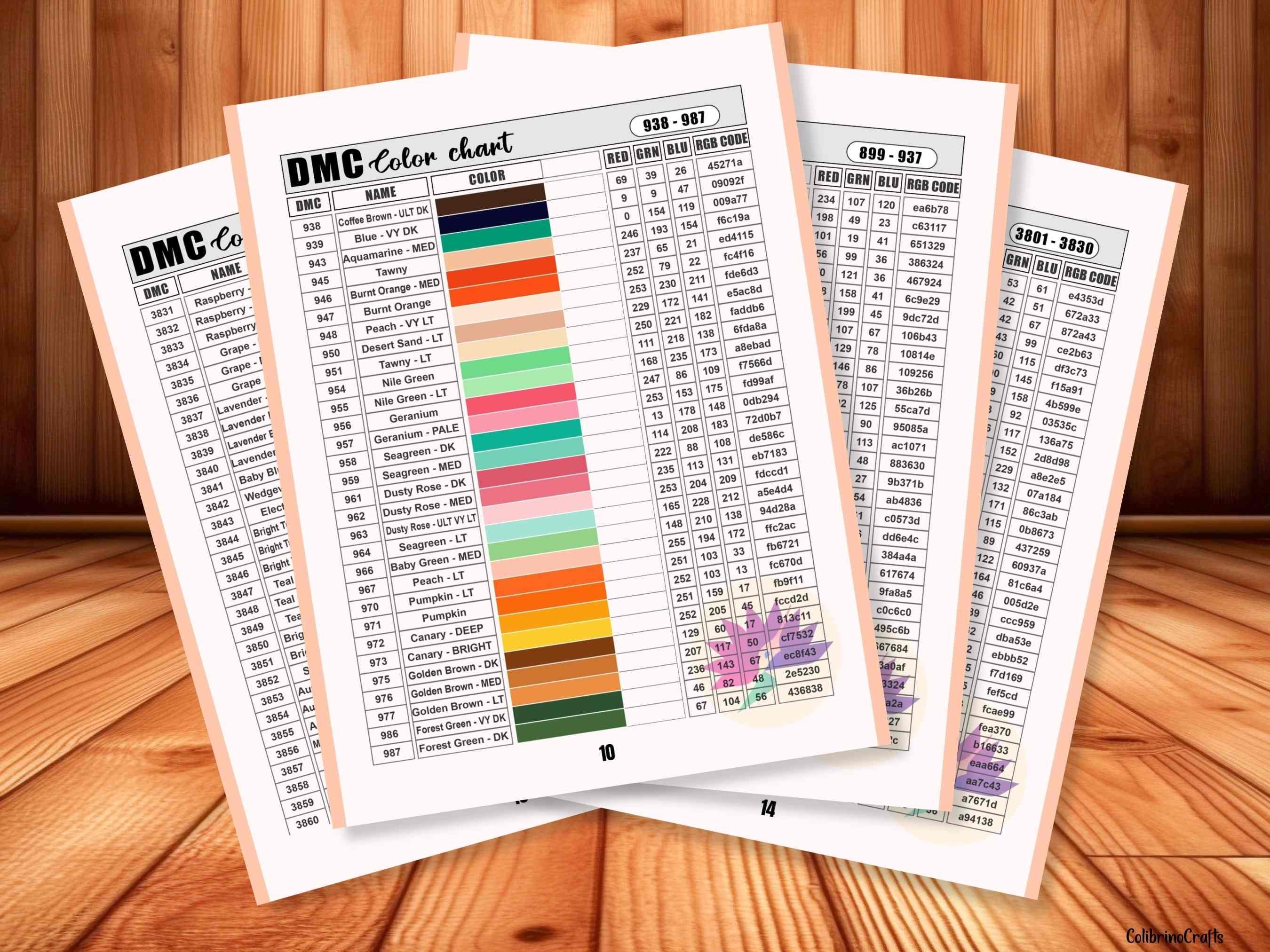 DMC Color Charts With 456 Colors and RGB Codes Digital Download ...