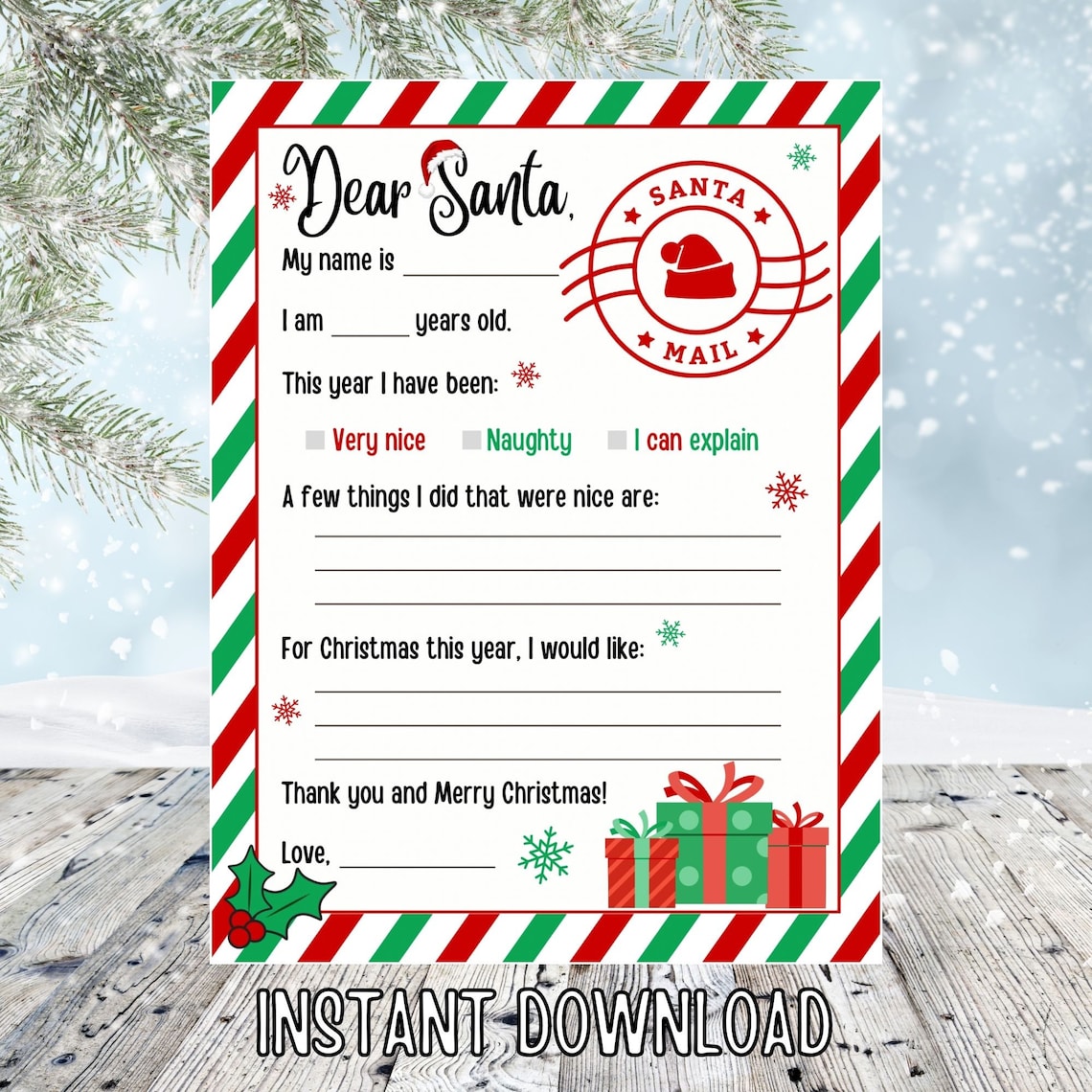 Letter to Santa Printable Easy to Print Kid’s Letter to Santa Letter ...