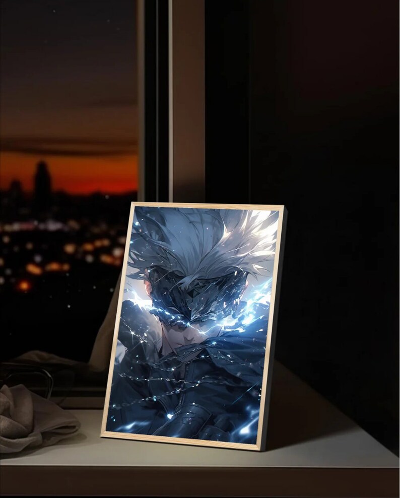 Custom Gojo Jujutsu Kaisen LED Art Poster Wood Frame Home Decor Light ...