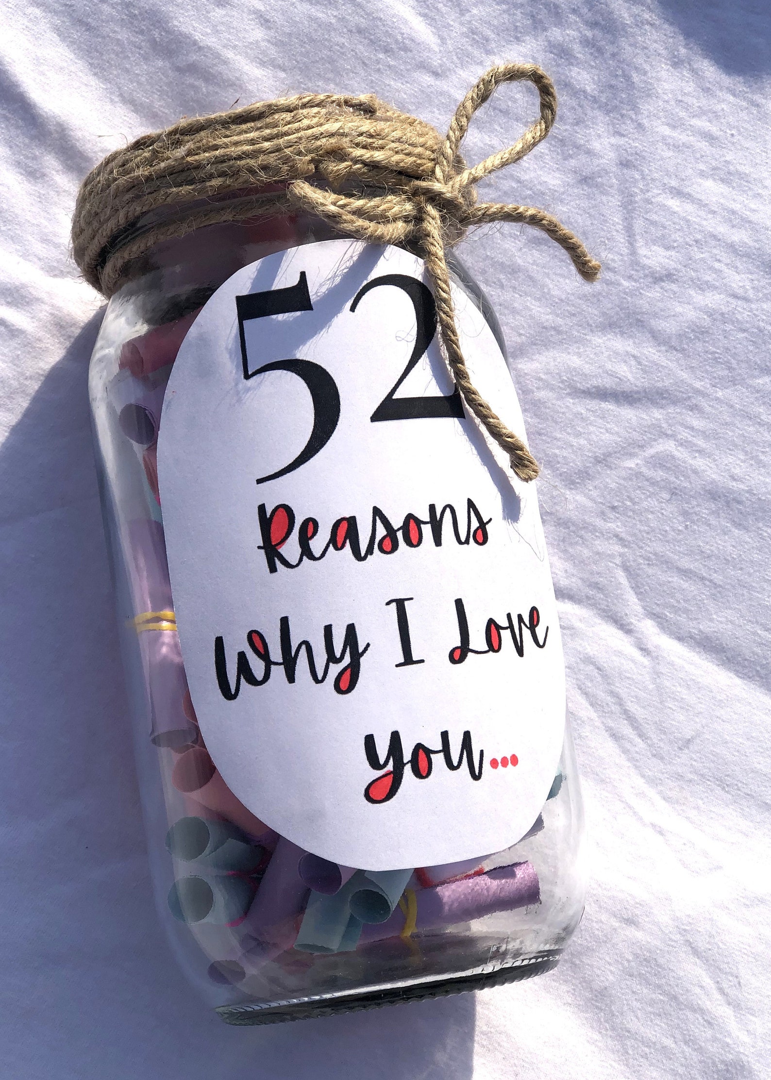 52 Reasons Why I Love You Jar,100 Message Filled Mason Jar, Love Notes ...