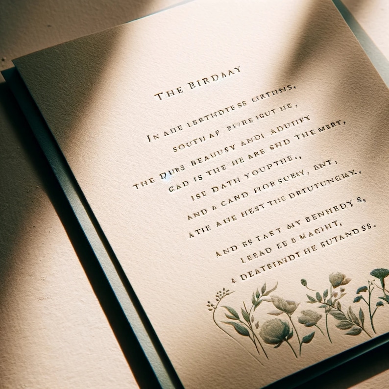 Handcrafted Birthday Card With Original Poem - Personalized Elegant ...
