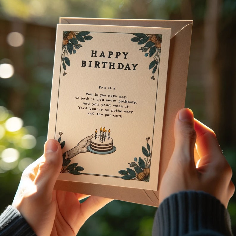 Handcrafted Birthday Card With Original Poem - Personalized Elegant ...