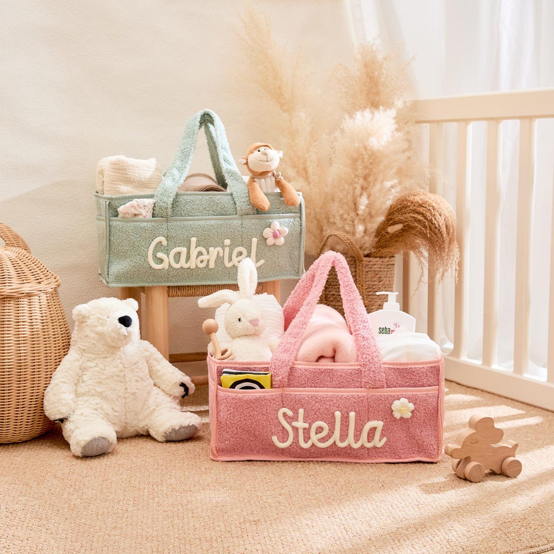 Crochet Plush Diaper Caddy With Name – Custom Baby Organizer Bag ...