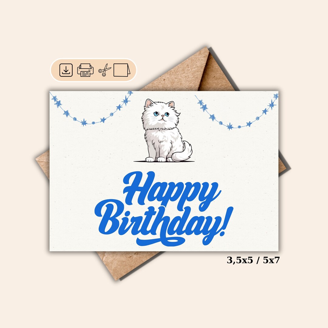 Printable Cat Birthday Card Digital Birthday Card Cat - Etsy