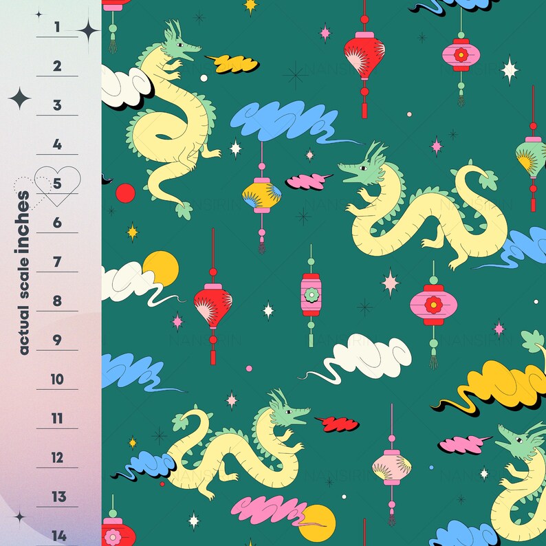 Dragon Lunar New Year Decor Seamless Repeating Pattern Digital Download ...