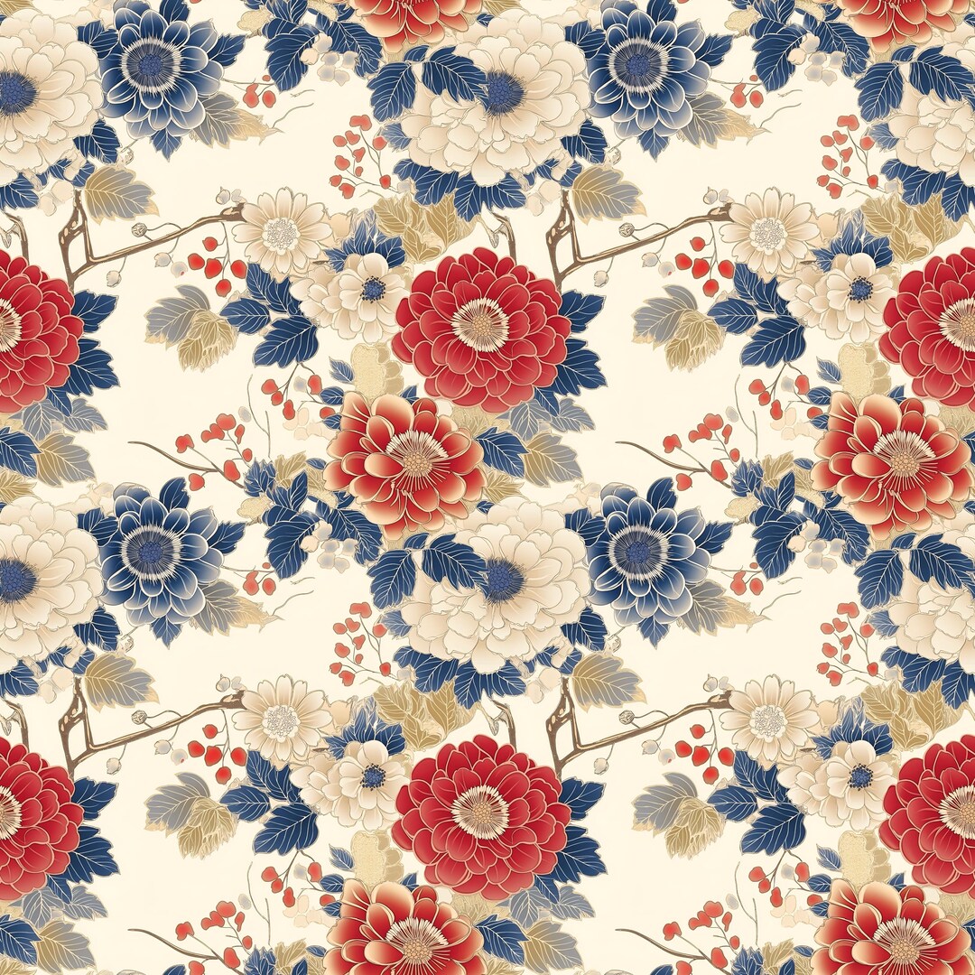 Generative AI Traditional Japanese Floral Seamless Pattern, Japanese ...