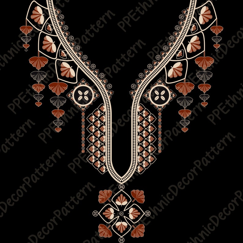 Ethnic Floral Tunic Neckline Machine Embroidery Pattern for Women Neck ...