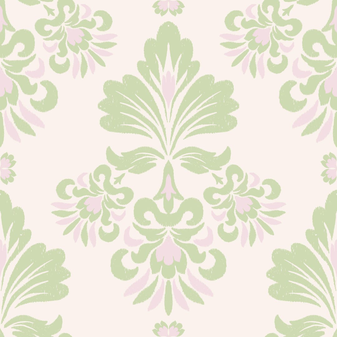 Green Ikat Floral Damask Seamless Pattern SVG, Green Ikat Floral ...