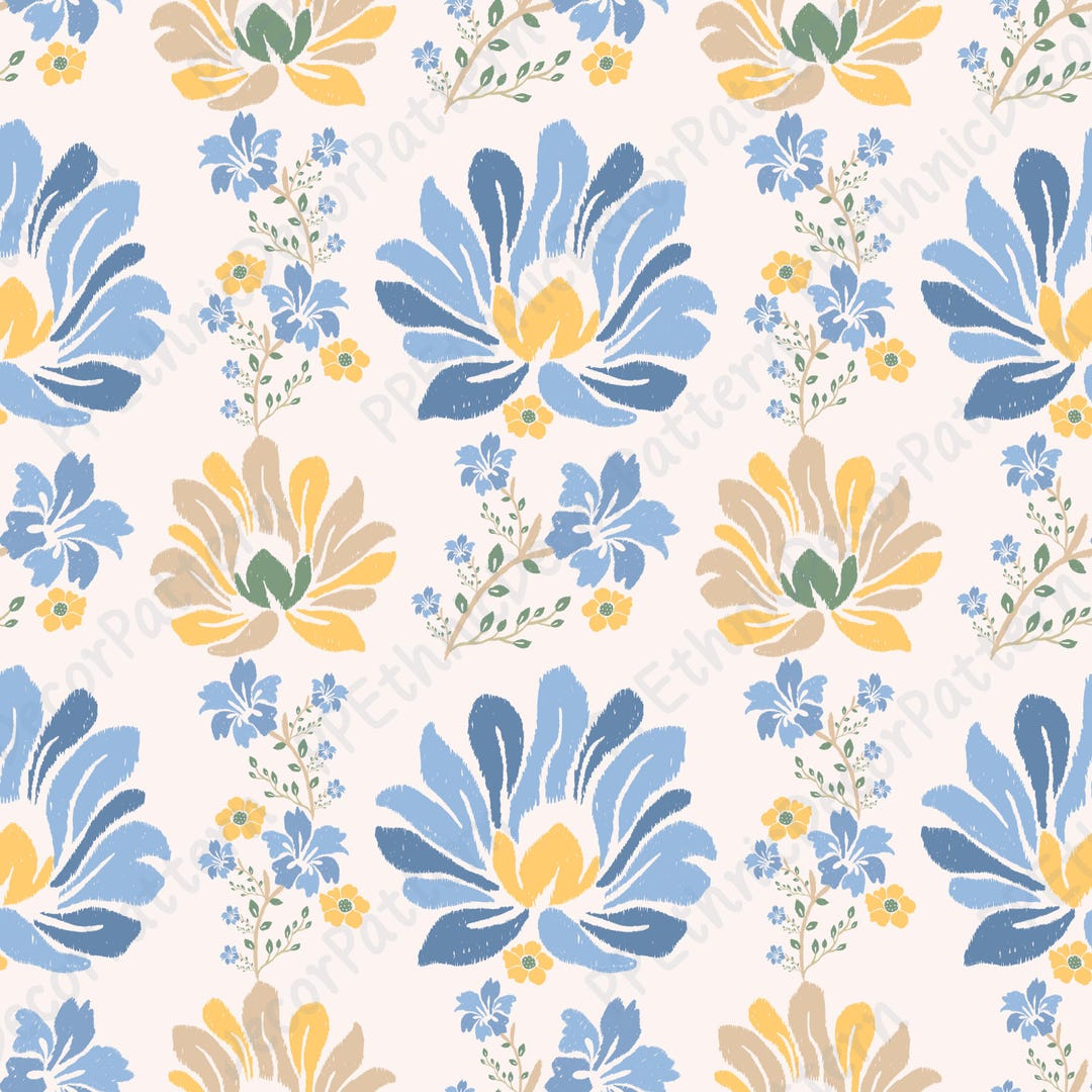 Colorful Whimsical Flower Seamless Pattern PNG, Watercolor Ikat Flower ...