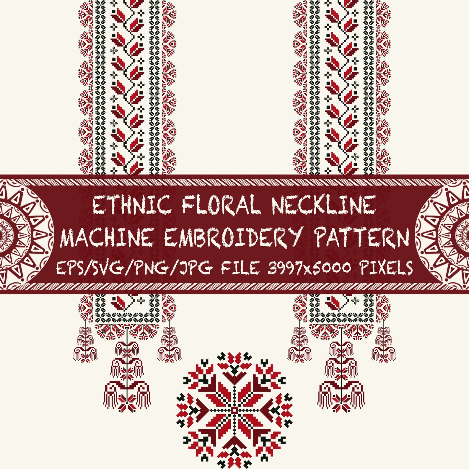 Ethnic Floral Tunic Neckline Machine Embroidery Pattern for Women Neck ...