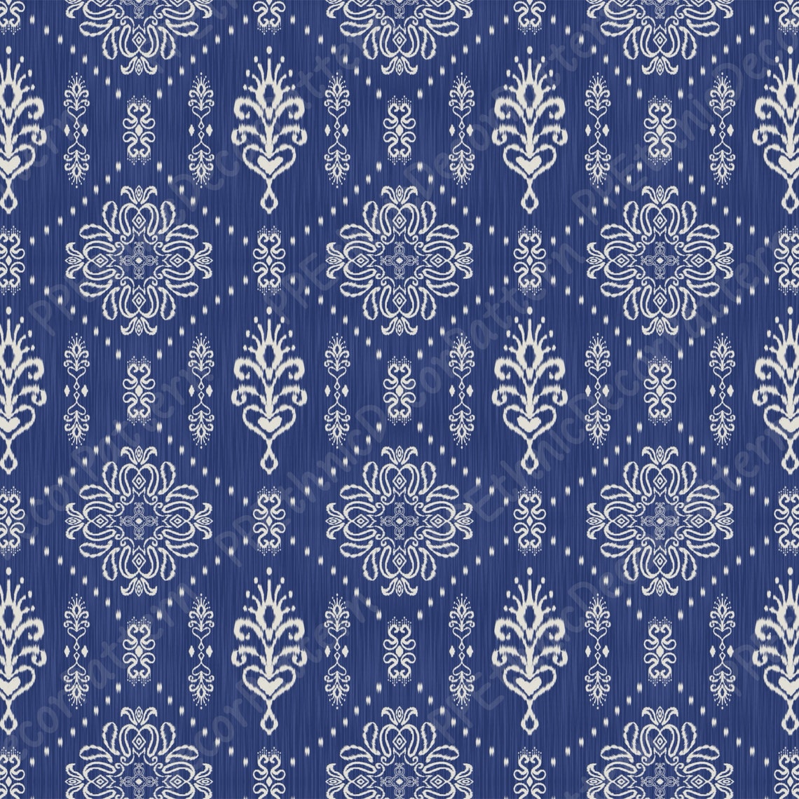 Blue Ikat Floral Damask Seamless Pattern, Blue Ikat Floral Damask ...