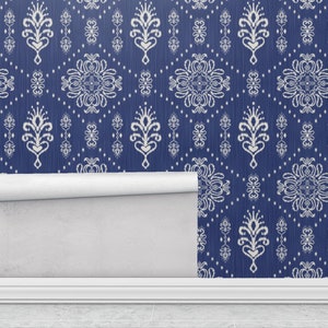 Blue Ikat Floral Damask Seamless Pattern, Blue Ikat Floral Damask ...