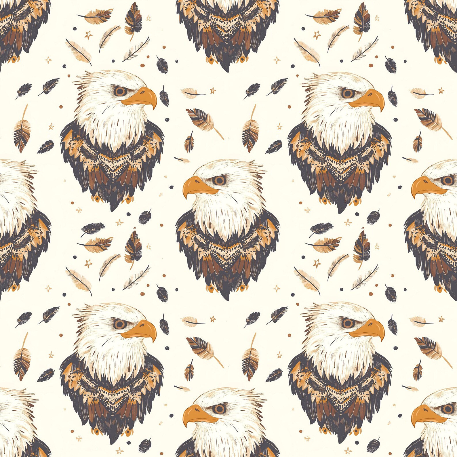 Generative AI Native American Eagles and Feathers Seamless Pattern ...