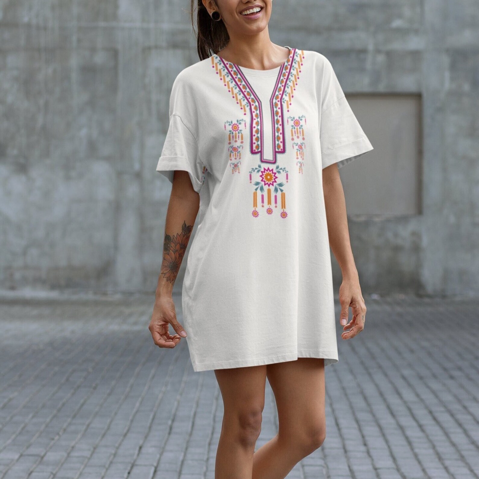 Ethnic Floral Tunic Neckline Machine Embroidery Pattern for Women Neck ...