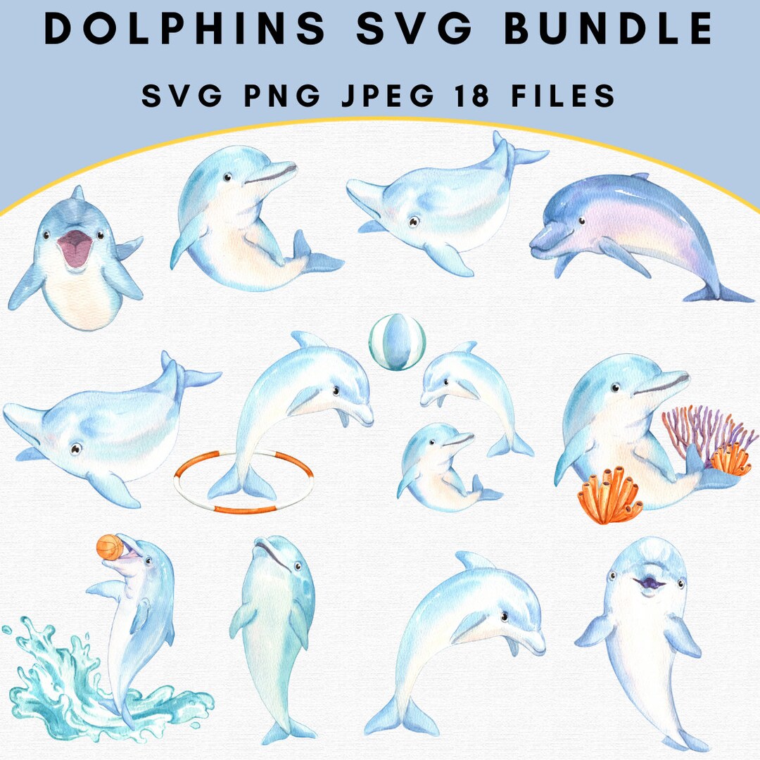 Dolphins Svg, Dolphin Svg Bundle, Dolphin Vector, Dolphin Clipart ...