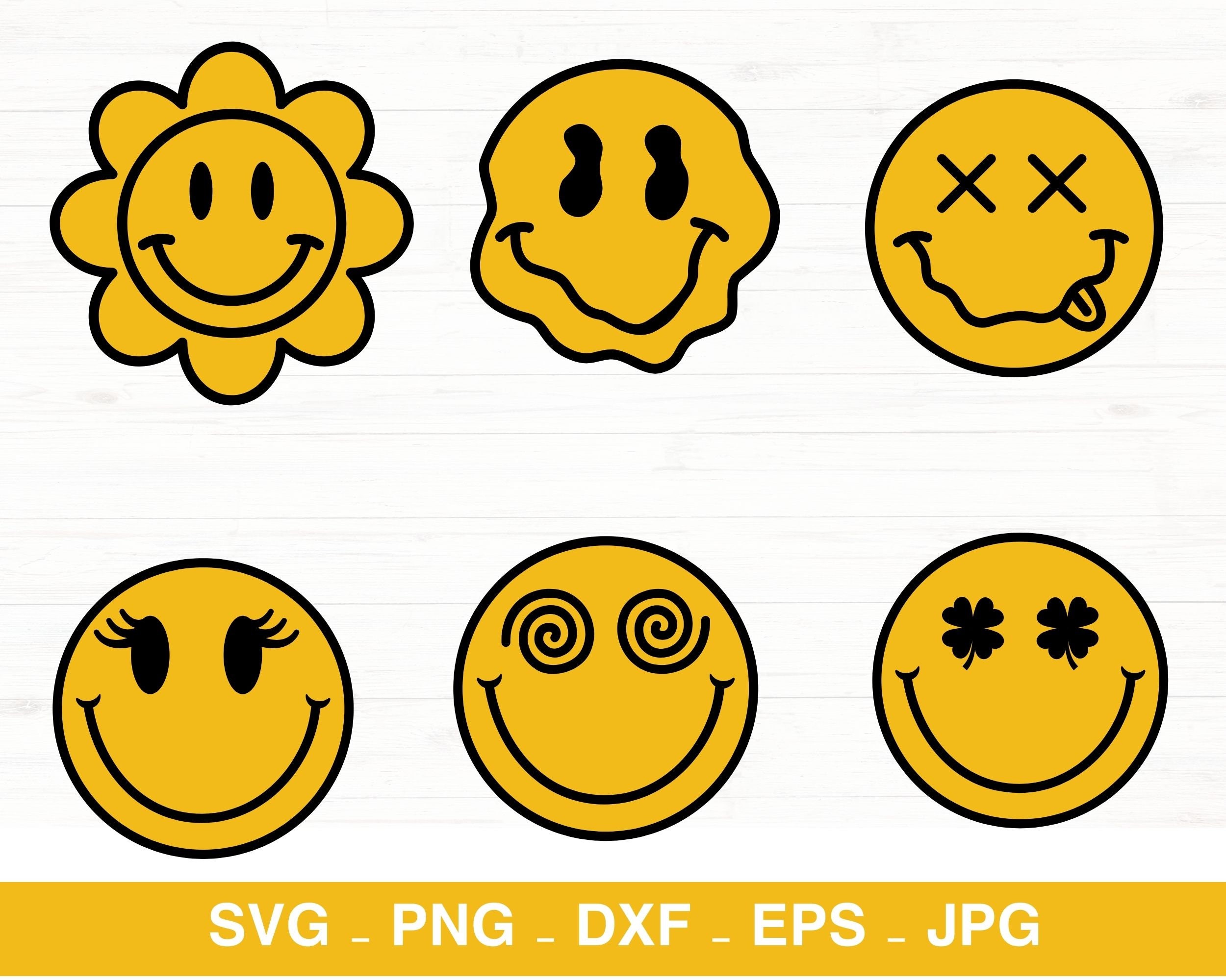 30 Happy Face Svg, Smiley Face Bundle, Groovy Svg, Melting Face Svg ...