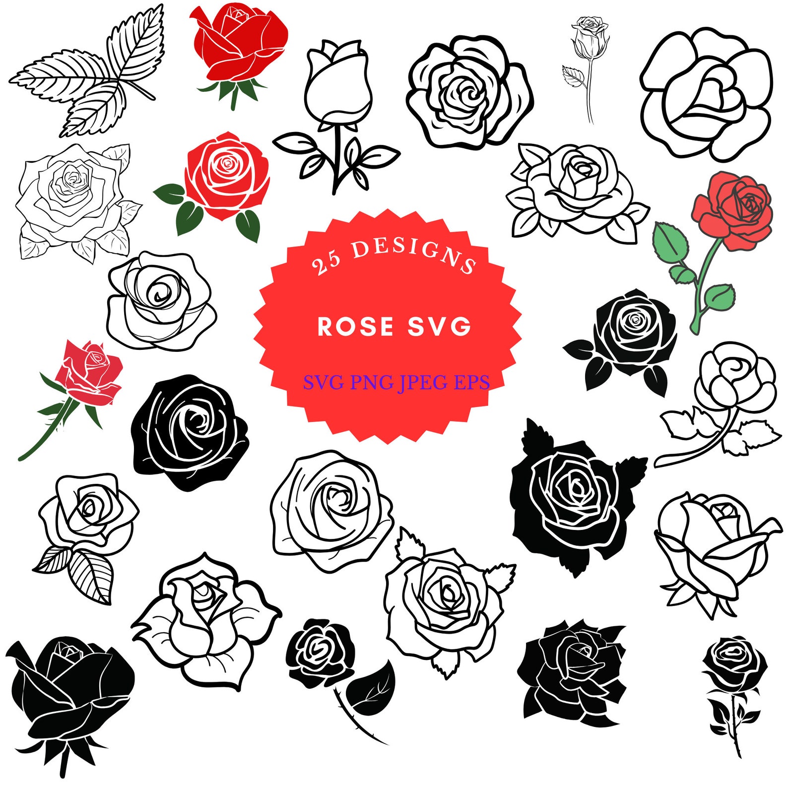 Rose Svg Flower Svg Floral Svg Rose Clipart Svg Files for Cricut Rose ...
